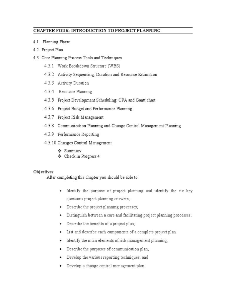 Chapter Four: Introduction To Project Planning: Objectives | PDF ...