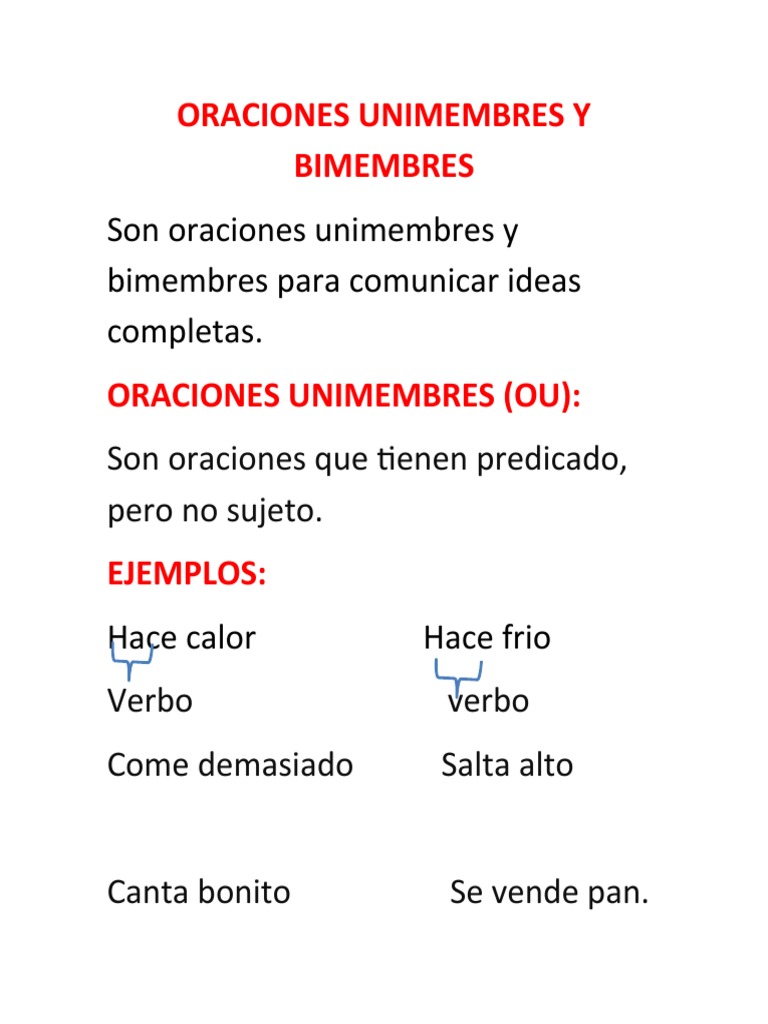 Oraciones Unimembres y Bimembre1 | PDF