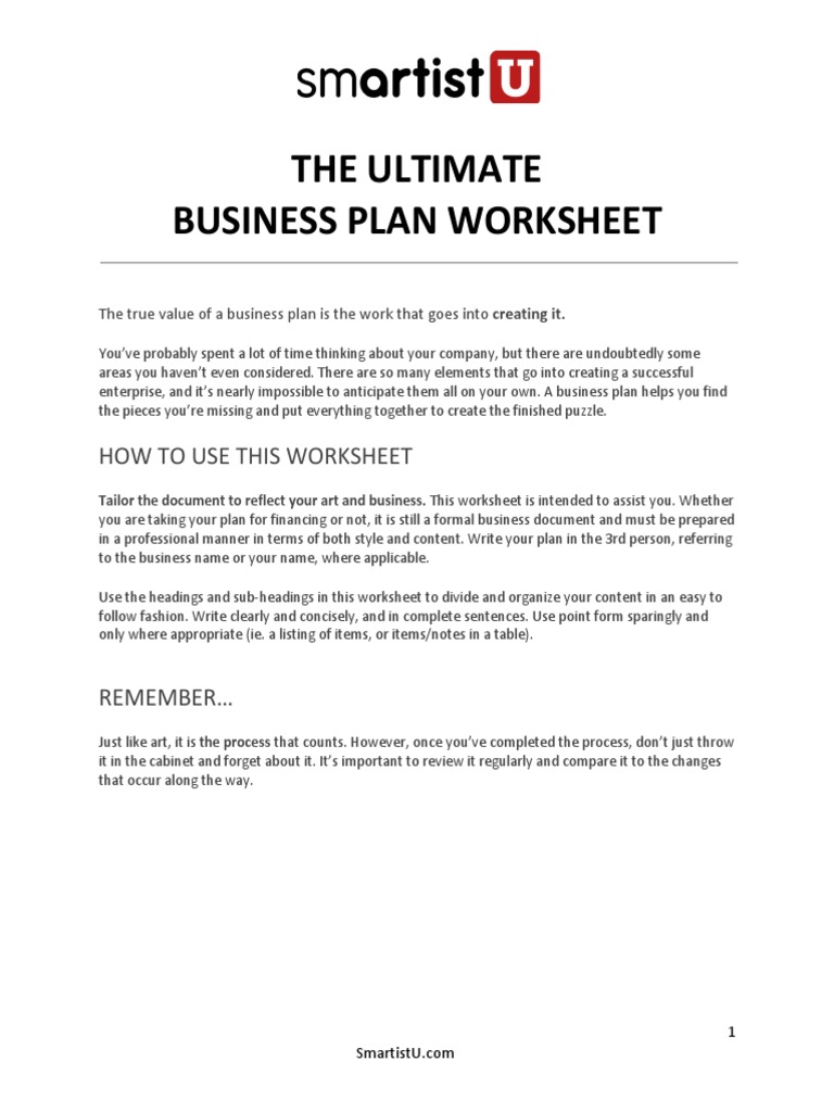 The Ultimate Business Plan Worksheet: How To Use This Worksheet | PDF ...