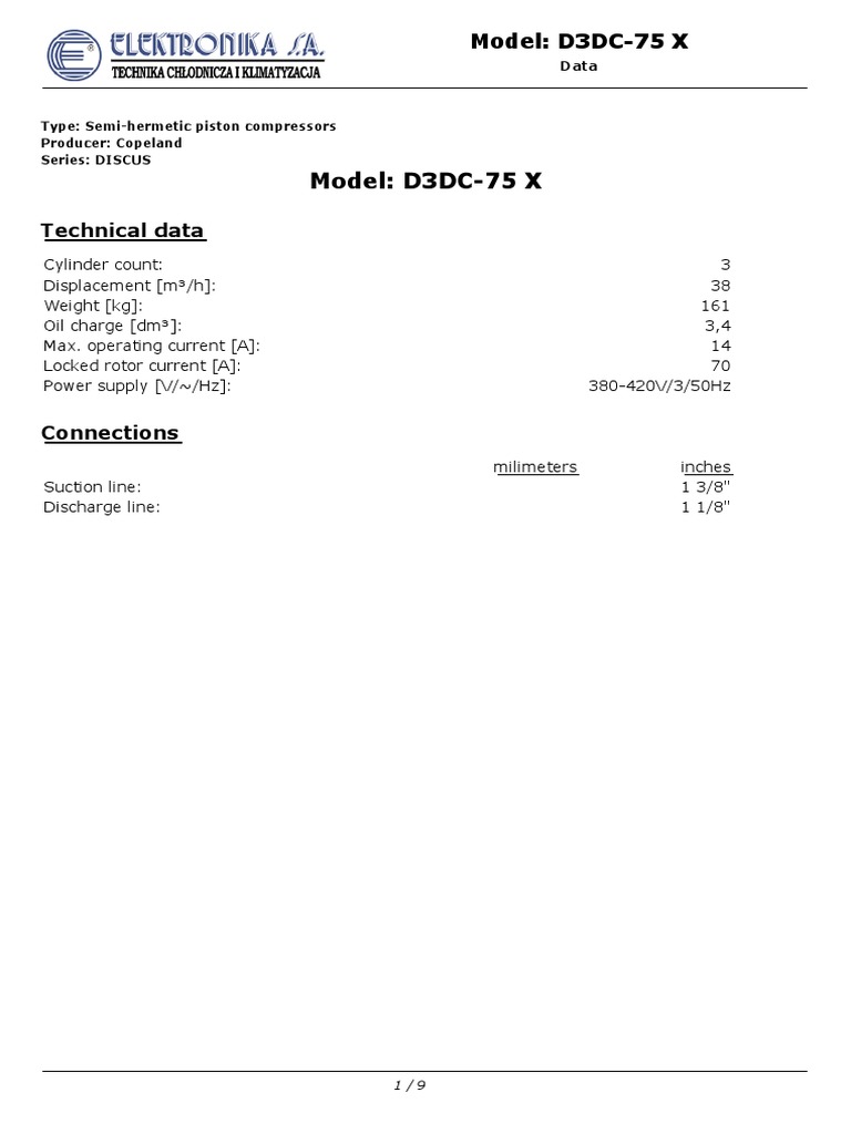 Model: D3DC-75 X: Technical Data | PDF | Rotating Machines ...