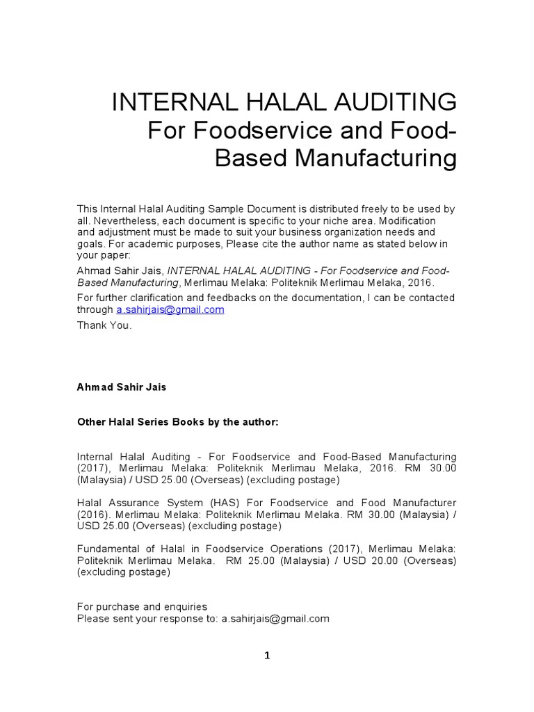 Internal Halal Auditing Documents and Ma | PDF | Auditor's Report | Foods