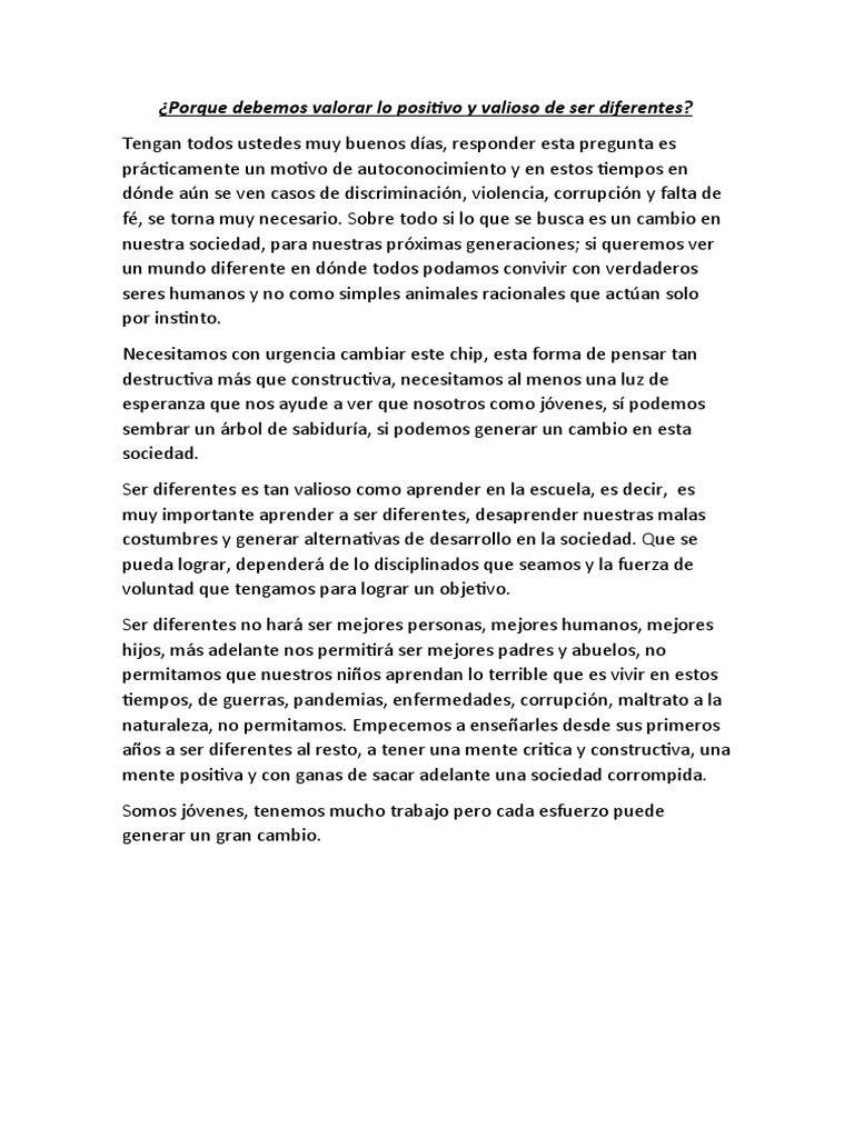 Lo Valioso de Ser Diferentes | PDF | Relaciones personales, crianza y ...