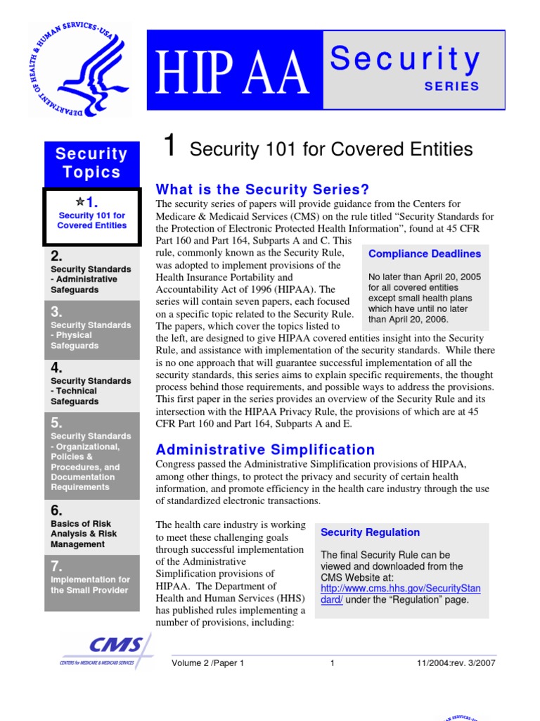 HIPAA Security101 For Covered Entities | PDF | Health Insurance ...