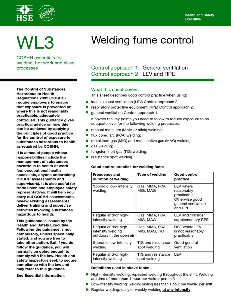 Welding Fume Control: Control Approach 1 Control Approach 2 | Download ...
