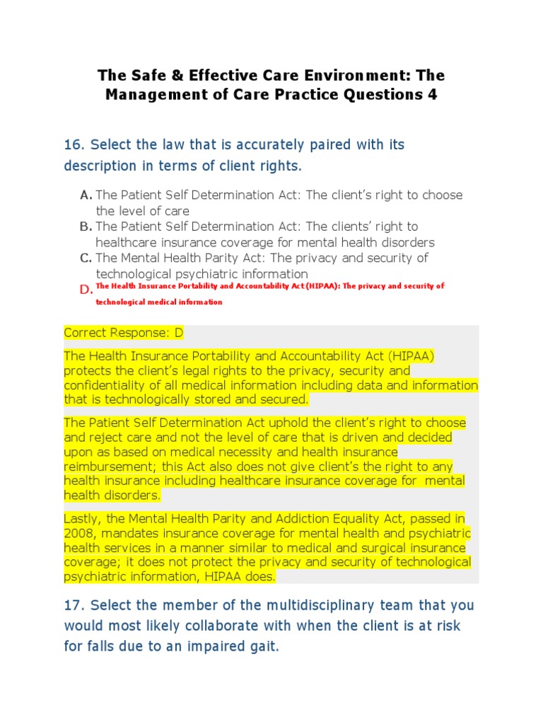 The Safe & Effective Care Environment: The Management of Care Practice ...