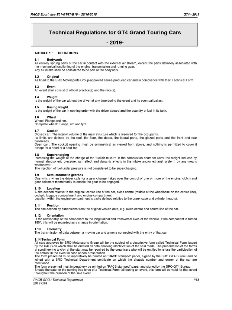 2019 GT4 Grand Touring Car Regulations | PDF | Headlamp | Transmission ...