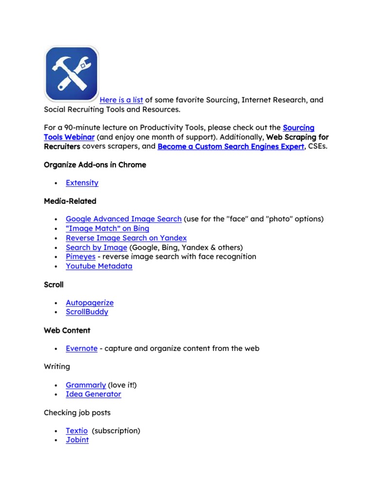 Sourcing Tools and Resources List | PDF | Web Search Engine | Linked In