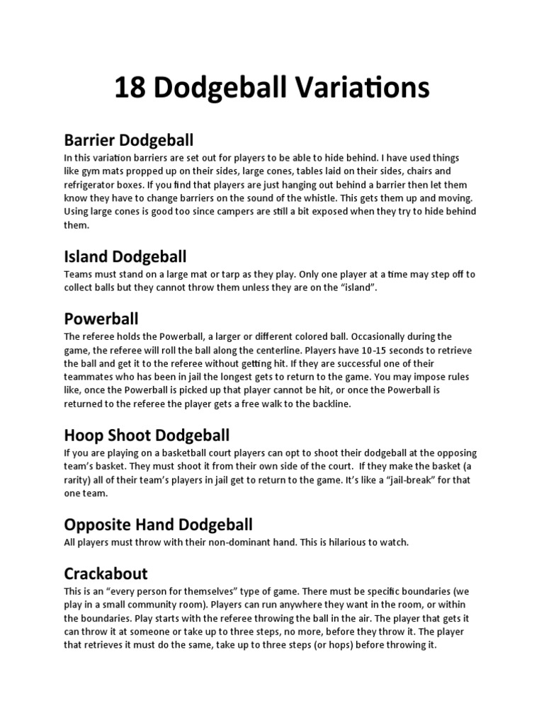 18 Dodgeball Variations | PDF | Games Of Physical Skill | Teams