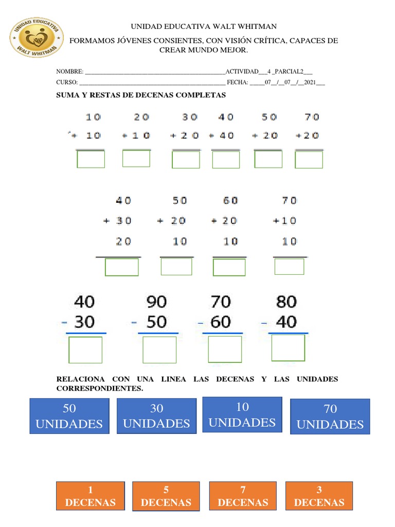 Suma y Resta de Decenas Completas | PDF | Finanzas y dinero