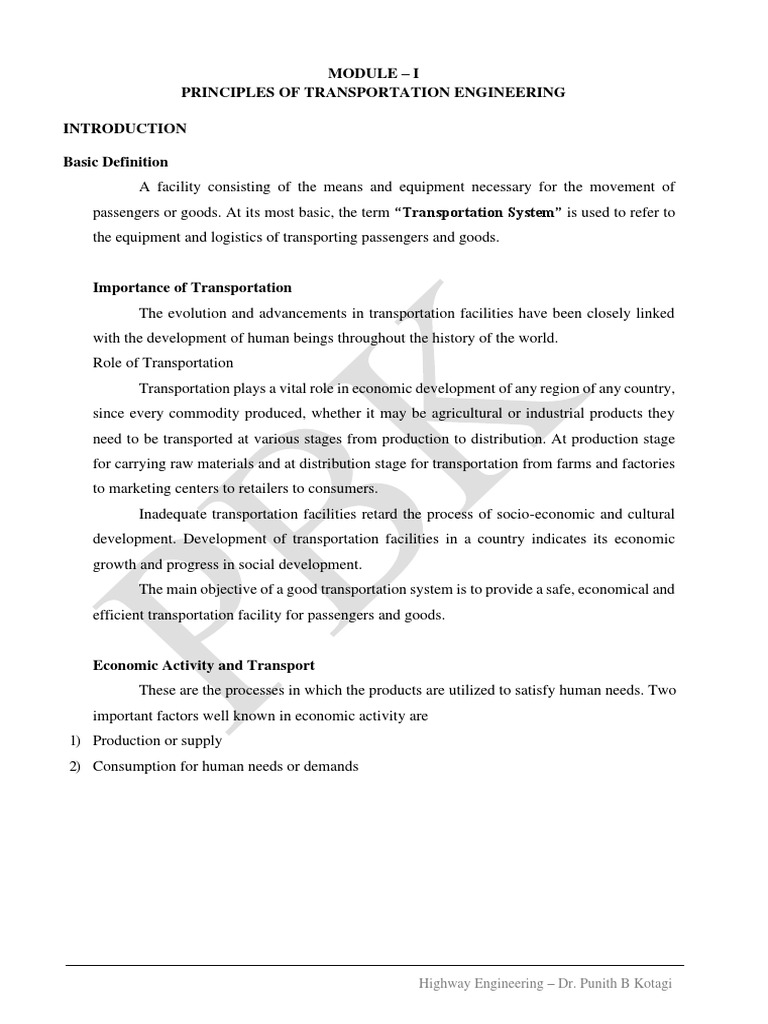 Module - I Principles of Transportation Engineering Basic Definition ...