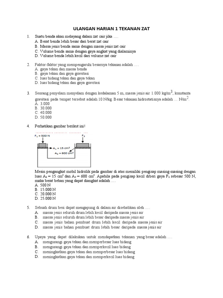 Soal UH 1 Tekanan Zat kls8-20-21 | PDF