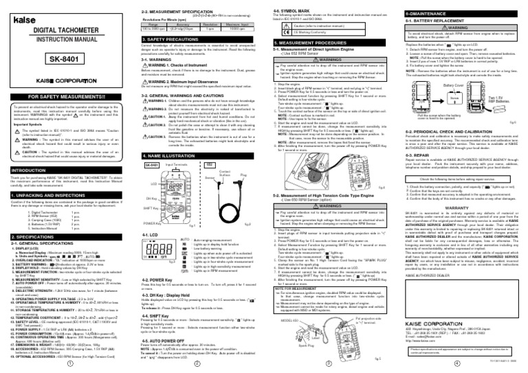 Digital Tachometer: Instruction Manual | PDF | Ignition System ...