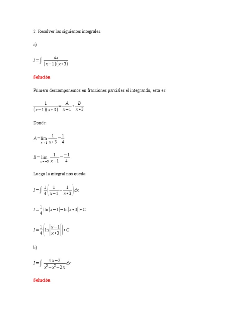 Integrales y Fracciones Parciales Resueltas | PDF | Integral | Análisis