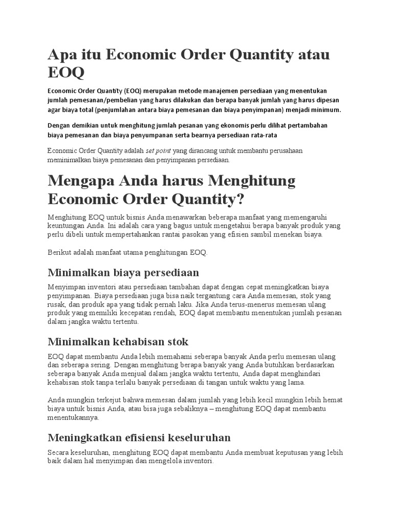 EOQ (Economic Order Quantity) | PDF