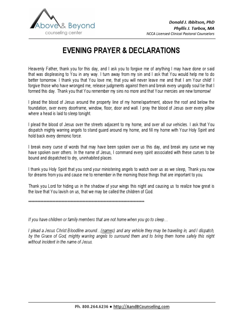 Evening Prayer & Declarations: Donald J. Ibbitson, PHD Phyllis J ...