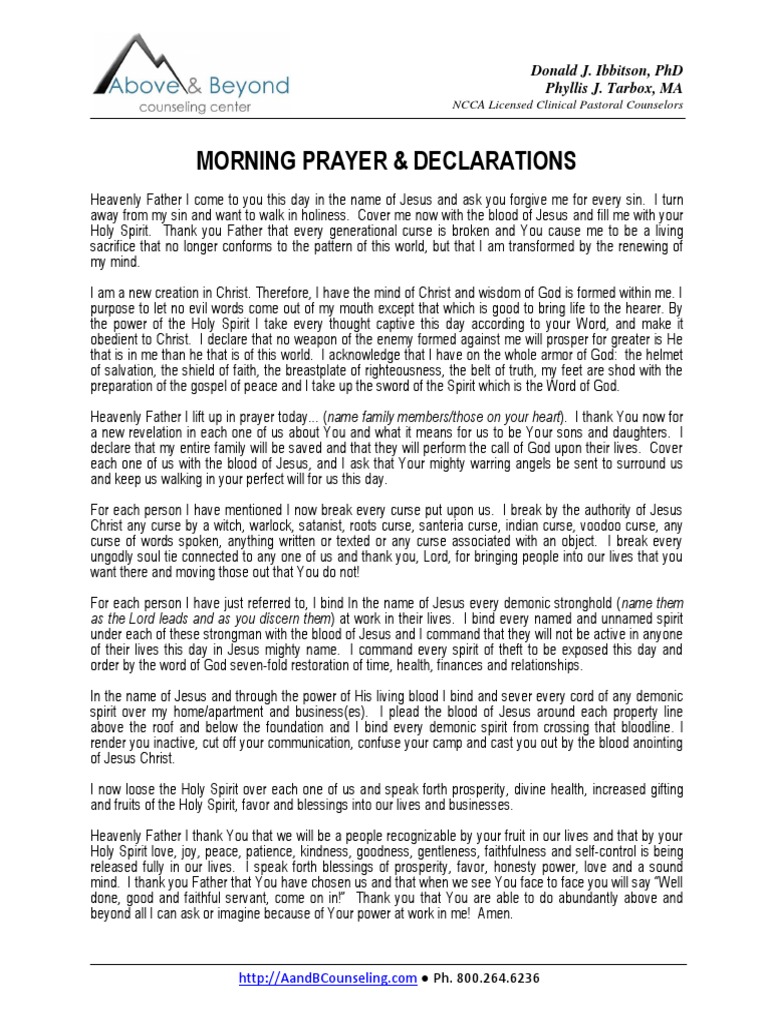 AB Morning Prayer Declarations | PDF | Jesus | God The Father