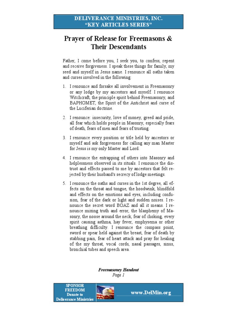 Prayer of Release from Freemasonry | PDF | Freemasonry | Witchcraft