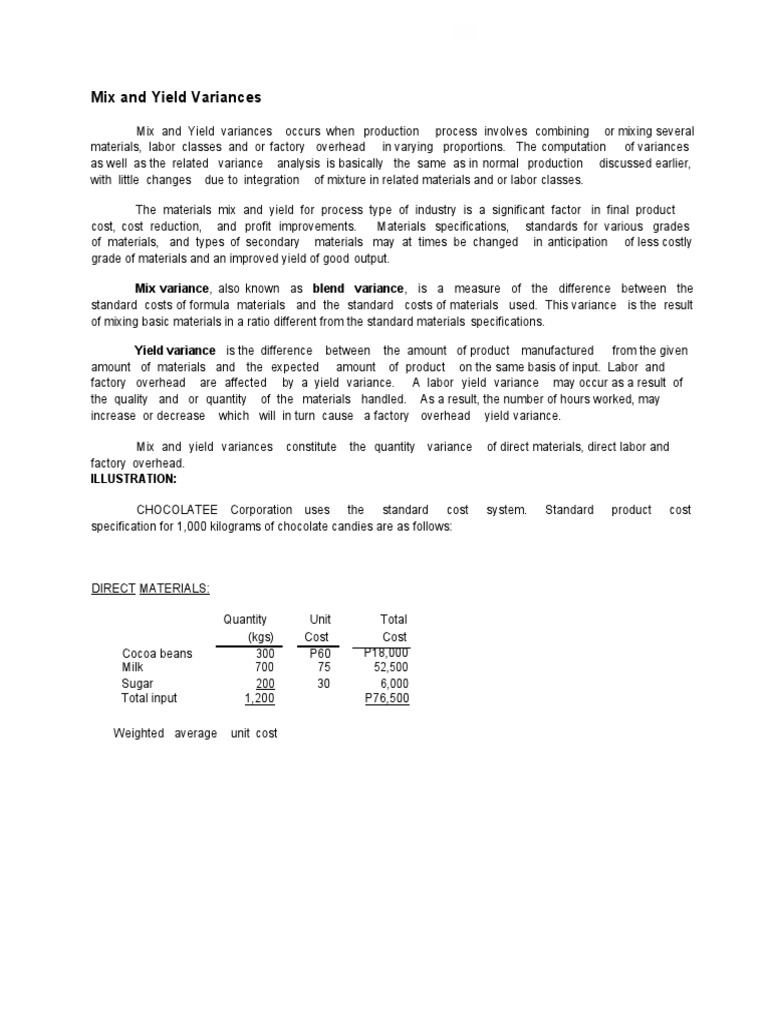 Mix and Yield Variances | PDF | Variance | Chocolate
