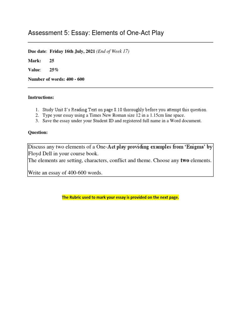 Exam Assessment 5 One Act Play Essay | PDF | Essays | Human Nature