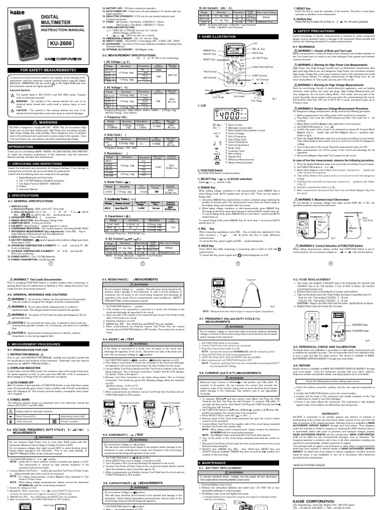Digital Multimeter: Instruction Manual | PDF | Alternating Current ...