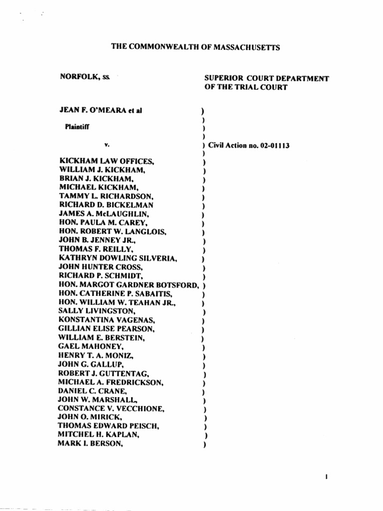 Massachusetts Norfolk Superior Court Civil Action No 02-01113 | PDF