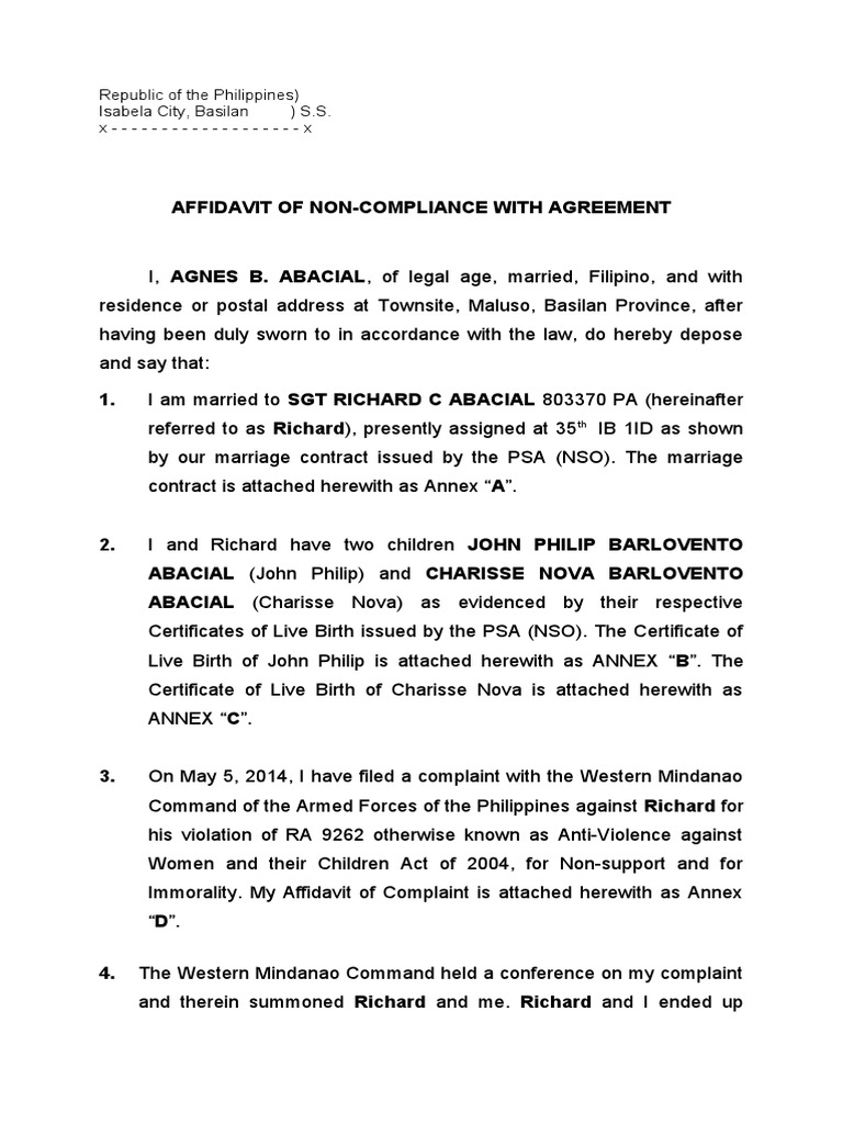 Affidavit of Non-Compliance With Agreement | PDF | Government | Social ...
