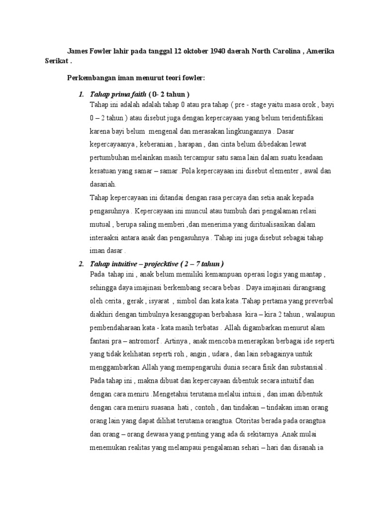 Tahapan Perkembangan Iman Fowler | PDF