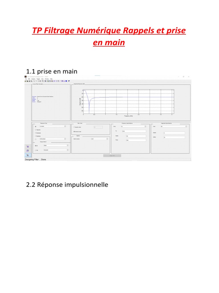 TP Filtrage Numérique Rappels Et Prise en Main | PDF