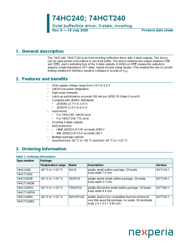 74HC240 74HCT240: 1. General Description | PDF | Electrical Circuits ...