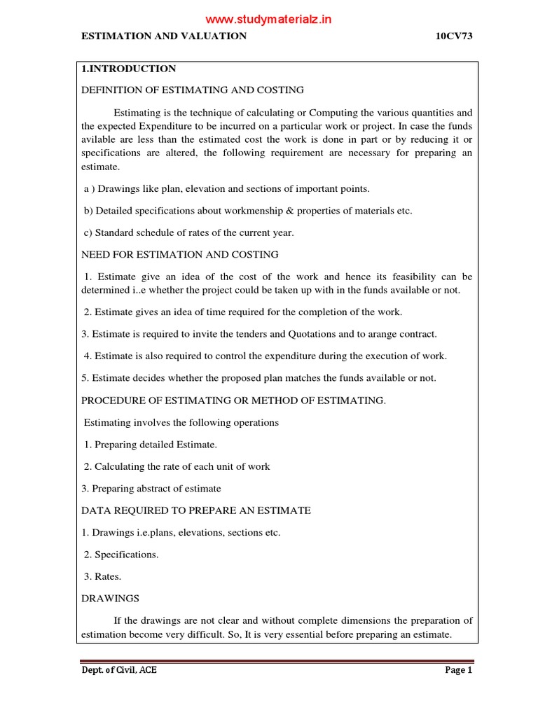 CE8701 Estimation, Costing and Valuation Engineering Notes 2 | PDF ... CE8701 Estimation, Costing and Valuation Engineering Notes 2 | PDF ...