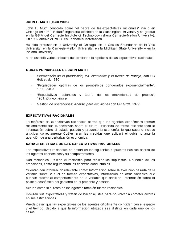 John F Muth | PDF | Expectativas racionales | Inflación