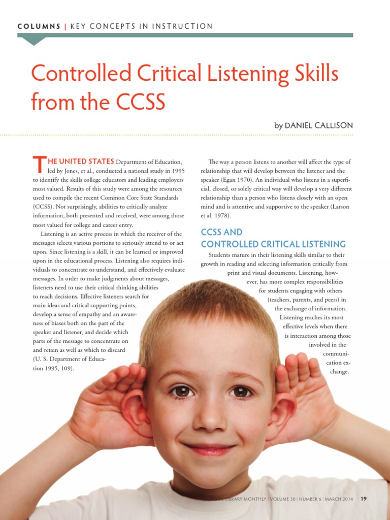 Controlled Critical Listening Skills From The CCSS: He United States ...