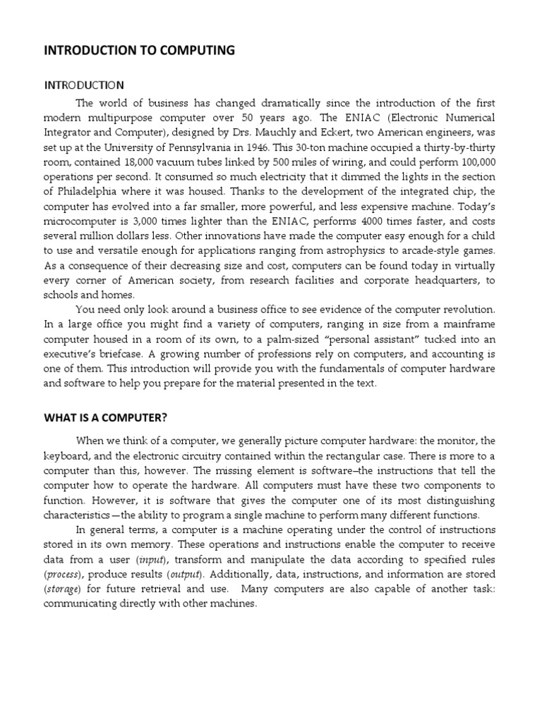Introduction To Computing: What Is A Computer? | PDF | Operating System ...