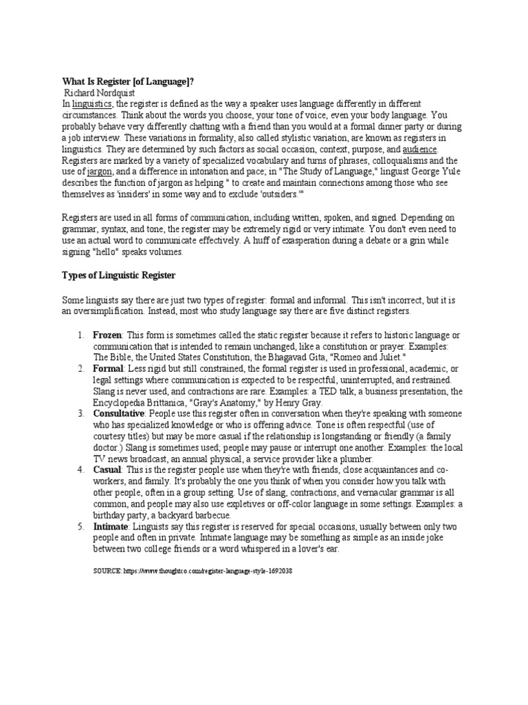 Registers of Language | PDF | Linguistics | Human Communication