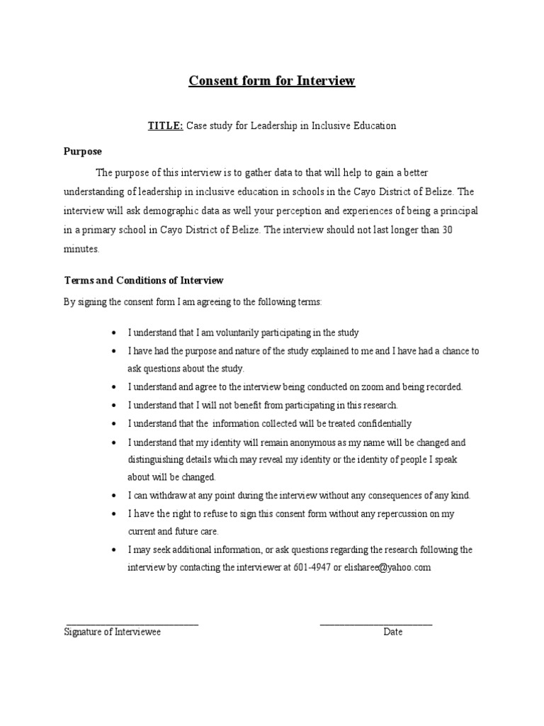 Consent Form For Interviewee | PDF | Interview | Consent