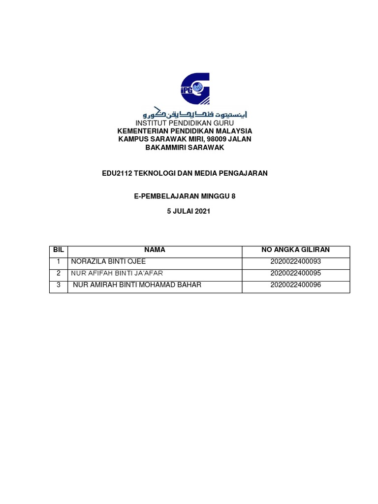 Edup2112 E-Pembelajaran Minggu 8 | PDF