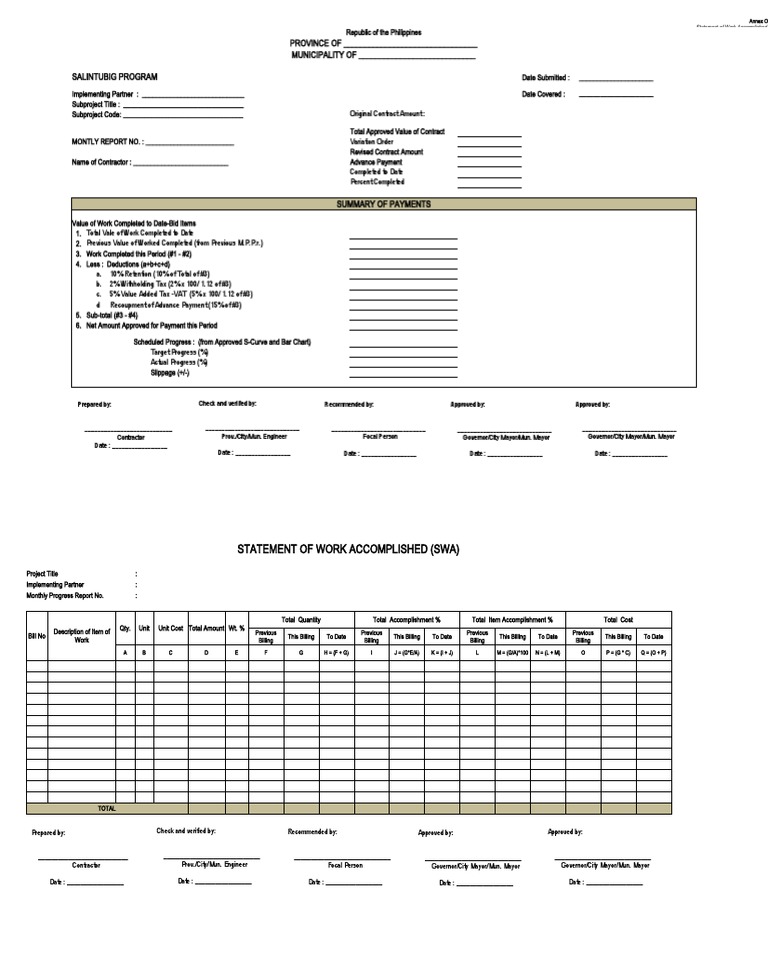 Statement of Work Accomplished Template | PDF | Economies | Taxation