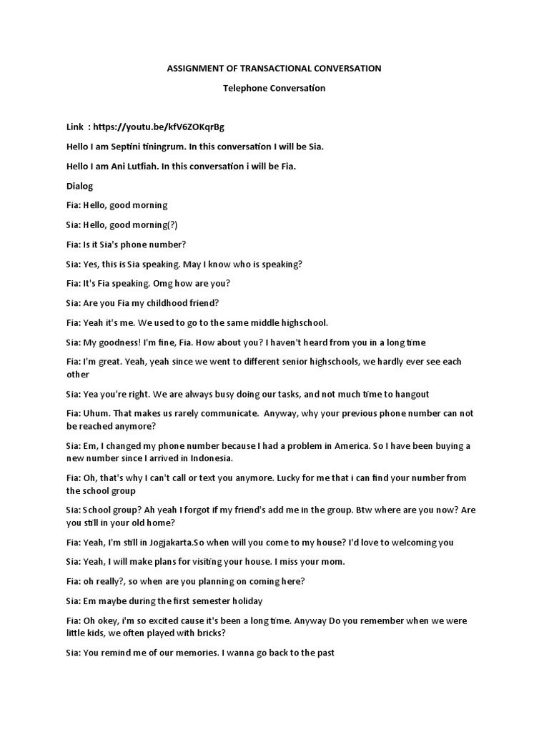 Assignment of Transactional Conversation Telephone Conversation | PDF