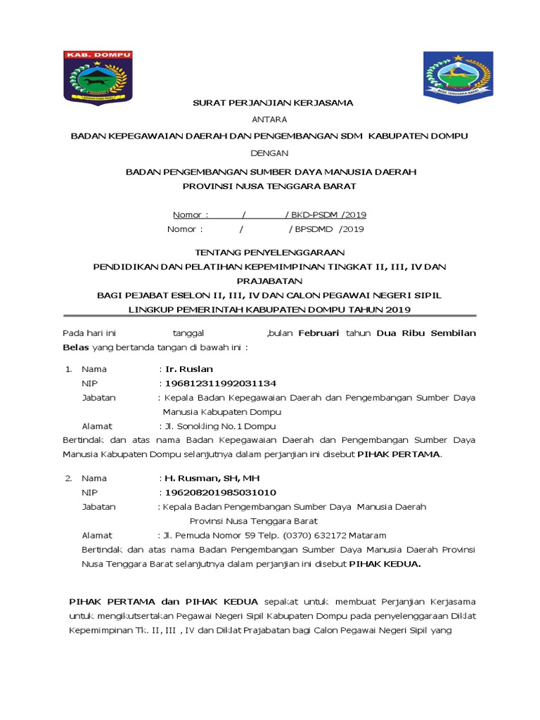Mou Untuk BPSDMD Prov NTB | PDF