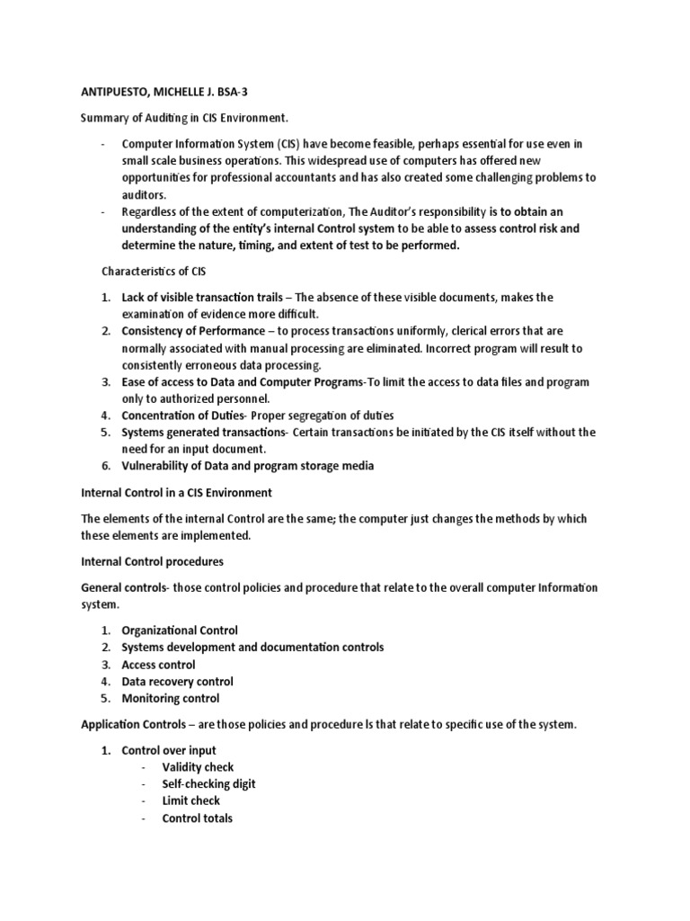 Cis Midterm - Antipuesto | PDF | Internal Control | Audit