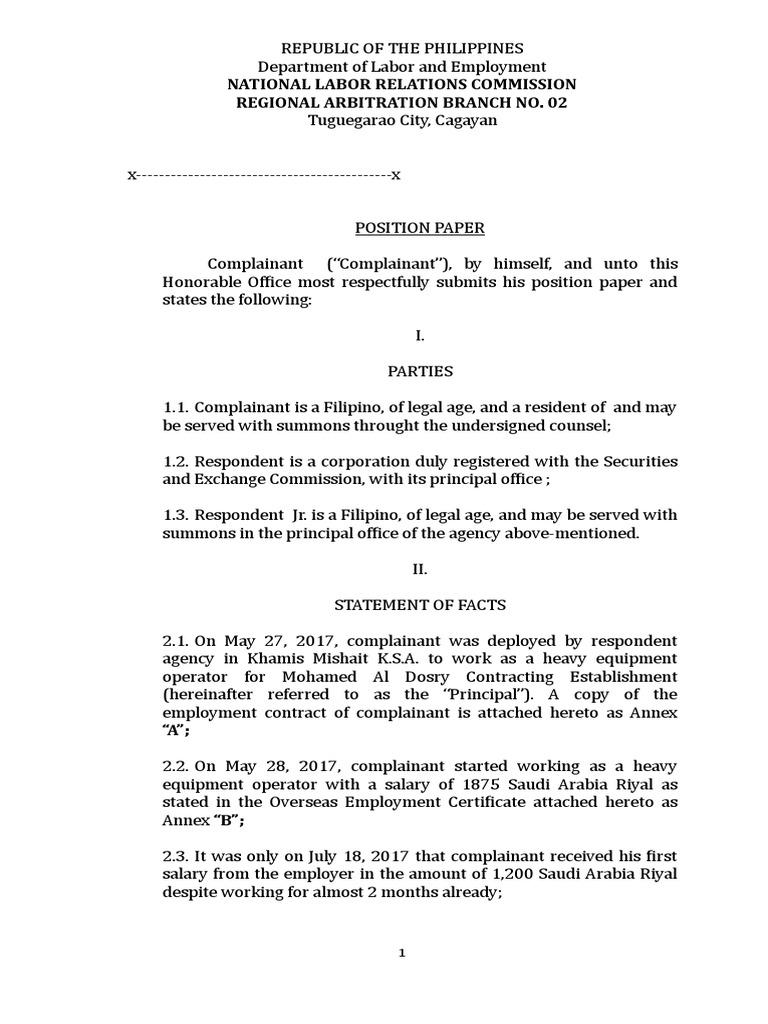 Position Paper - Labor | PDF | Labor | Common Law