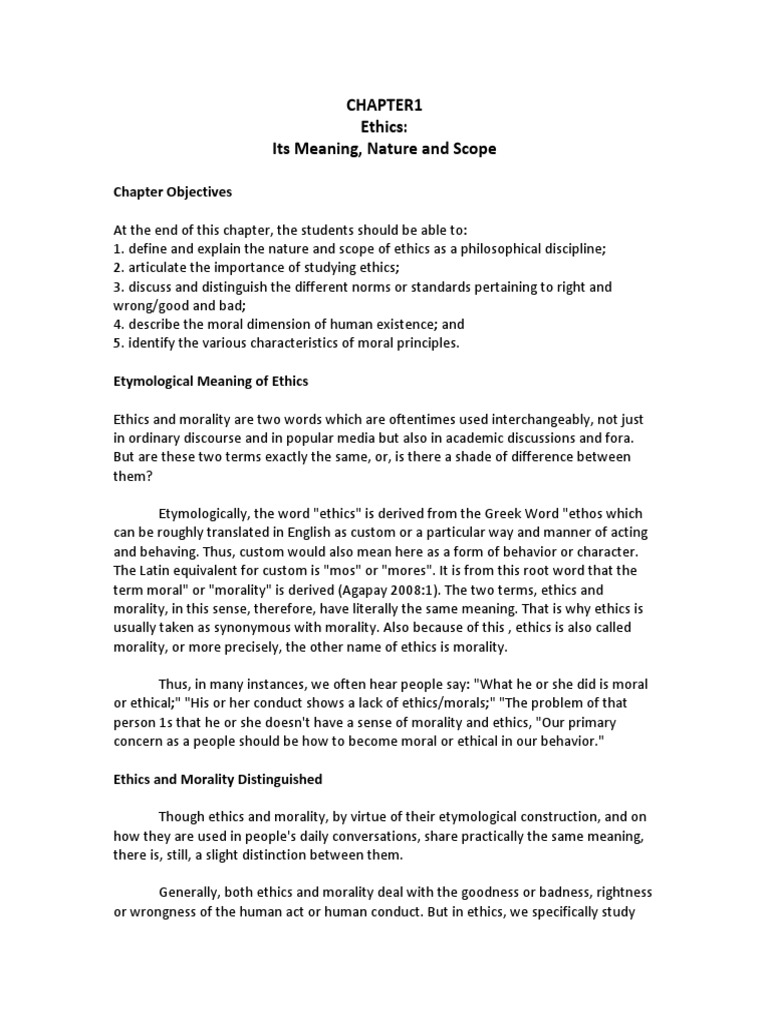 Ethics: Its Meaning, Nature and Scope: Chapter Objectives | PDF ...