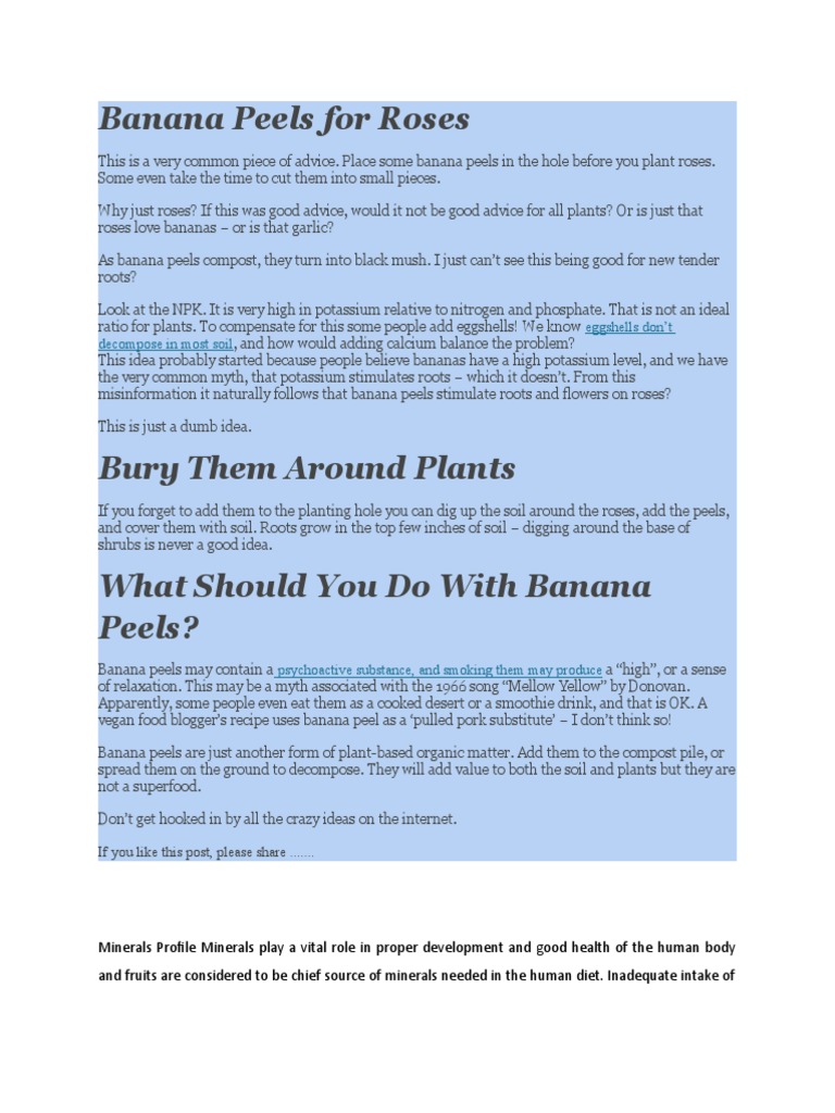 Banana Peels For Roses | PDF | Potassium | Diet & Nutrition