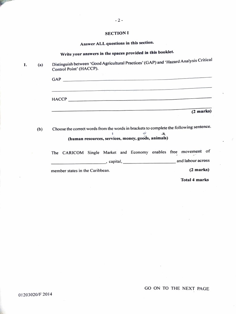 Answer ALL Questions in This Section. Write Your Answers in The Spaces ...