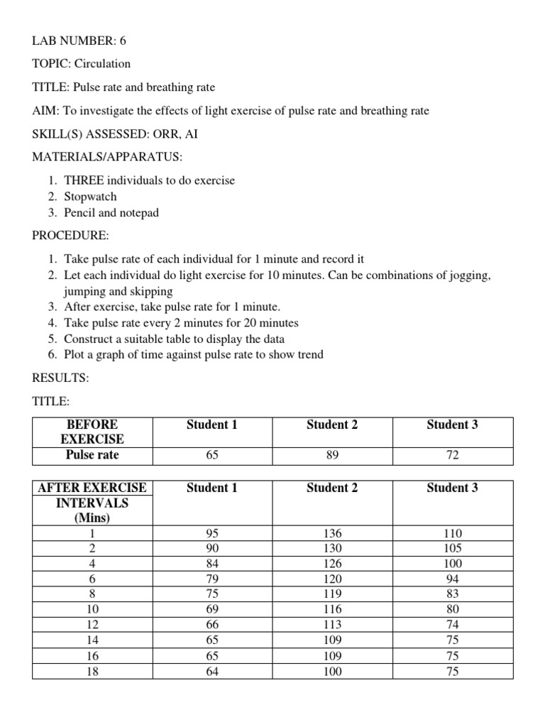 Exercise Impact on Pulse Rate Experiment | PDF | Science | Science And ...