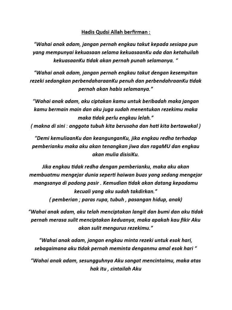 Hadis Qudsi: Jangan Takut dan Bertawakal | PDF