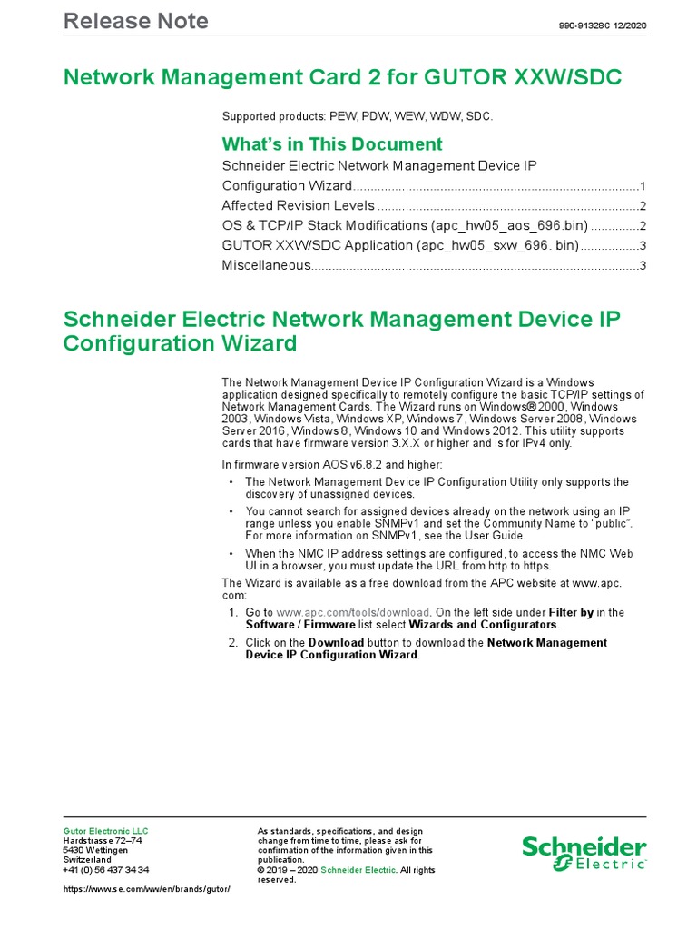 Network Management Card 2 For GUTOR XXW/SDC: What's in This Document ...
