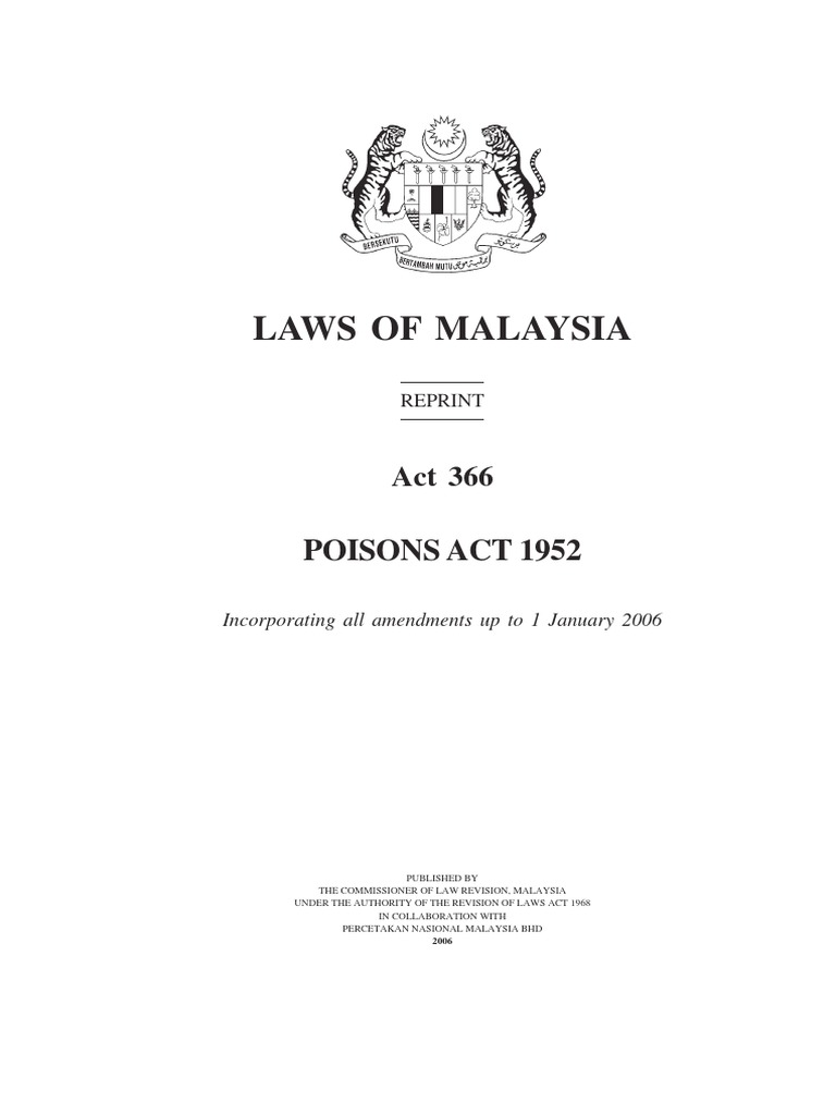 Laws of Malaysia: Poisons Act 1952 | Download Free PDF | Medical ...