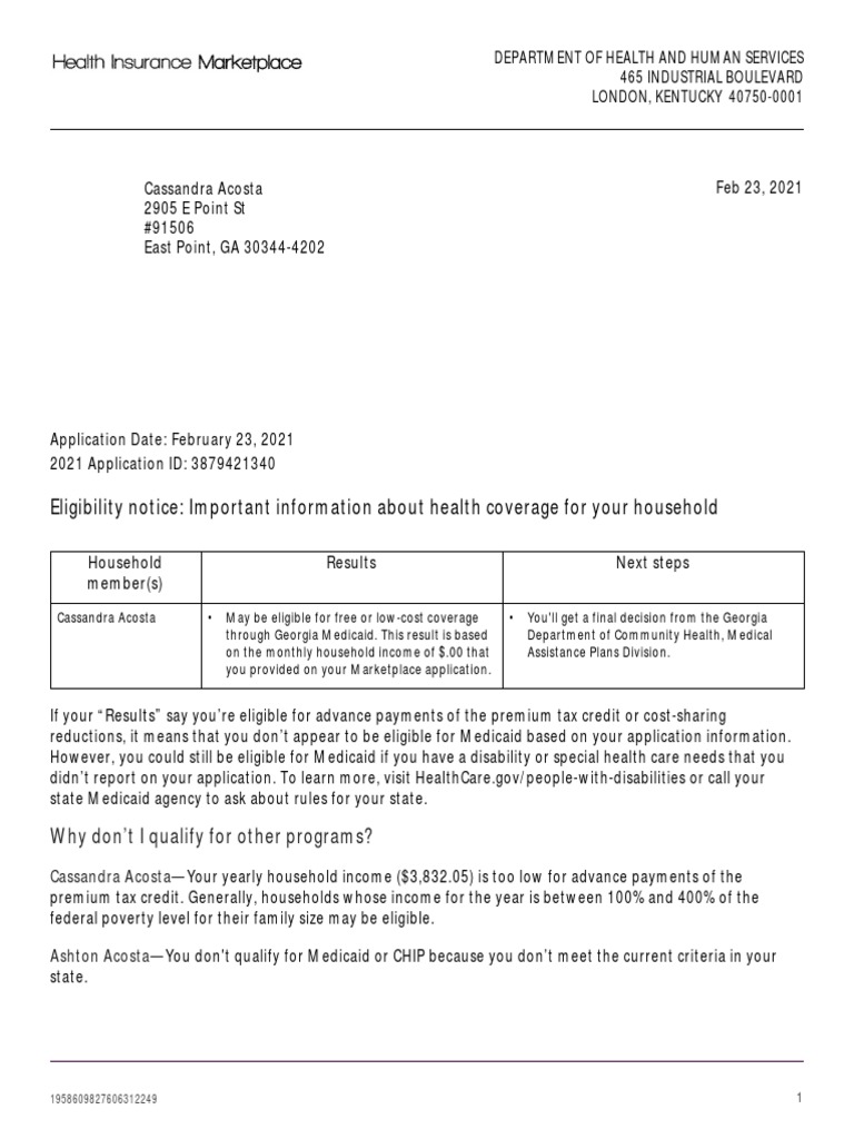 Eligibility Results Notice | PDF | Medicaid | Health Insurance Marketplace