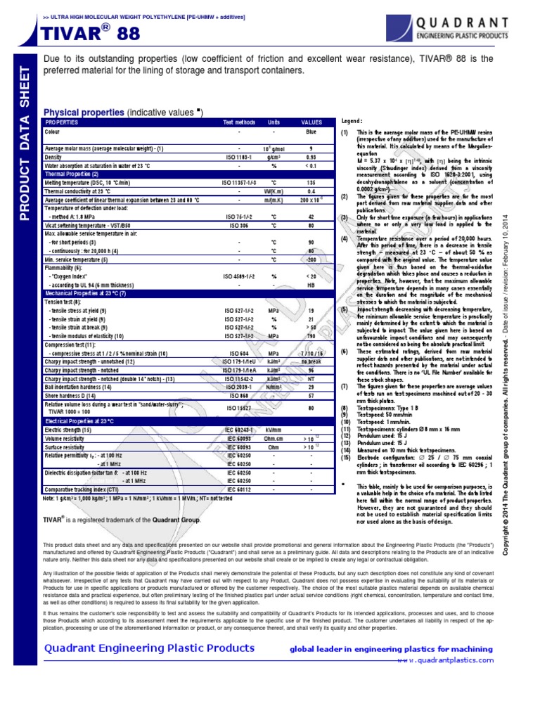 Tivar 88 PDS e 10022014 | PDF | Strength Of Materials | Density
